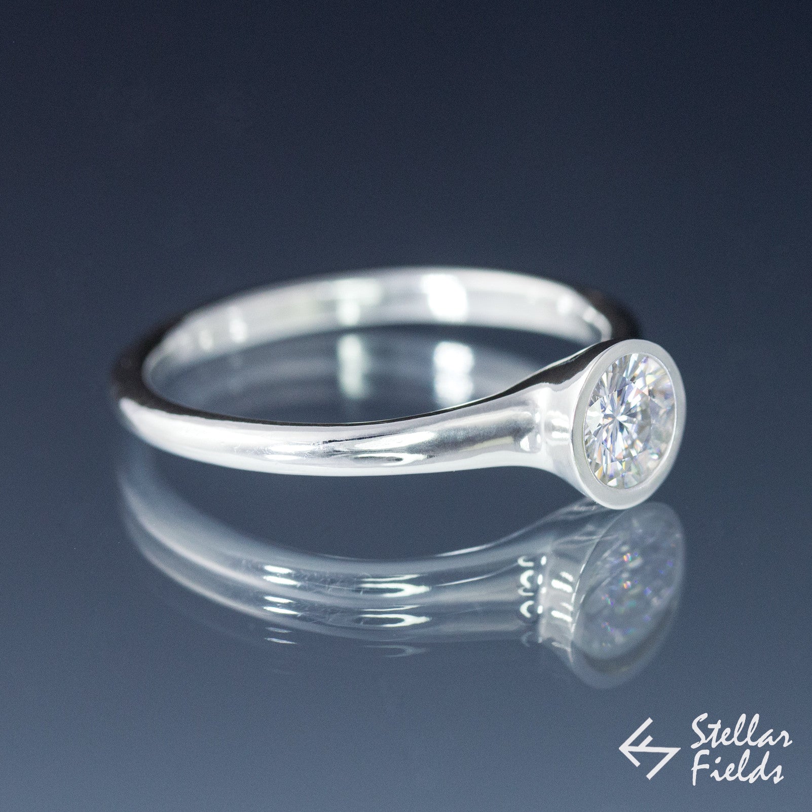 Round Diamond Full Bezel Set Engagement Ring - Stellar Fields