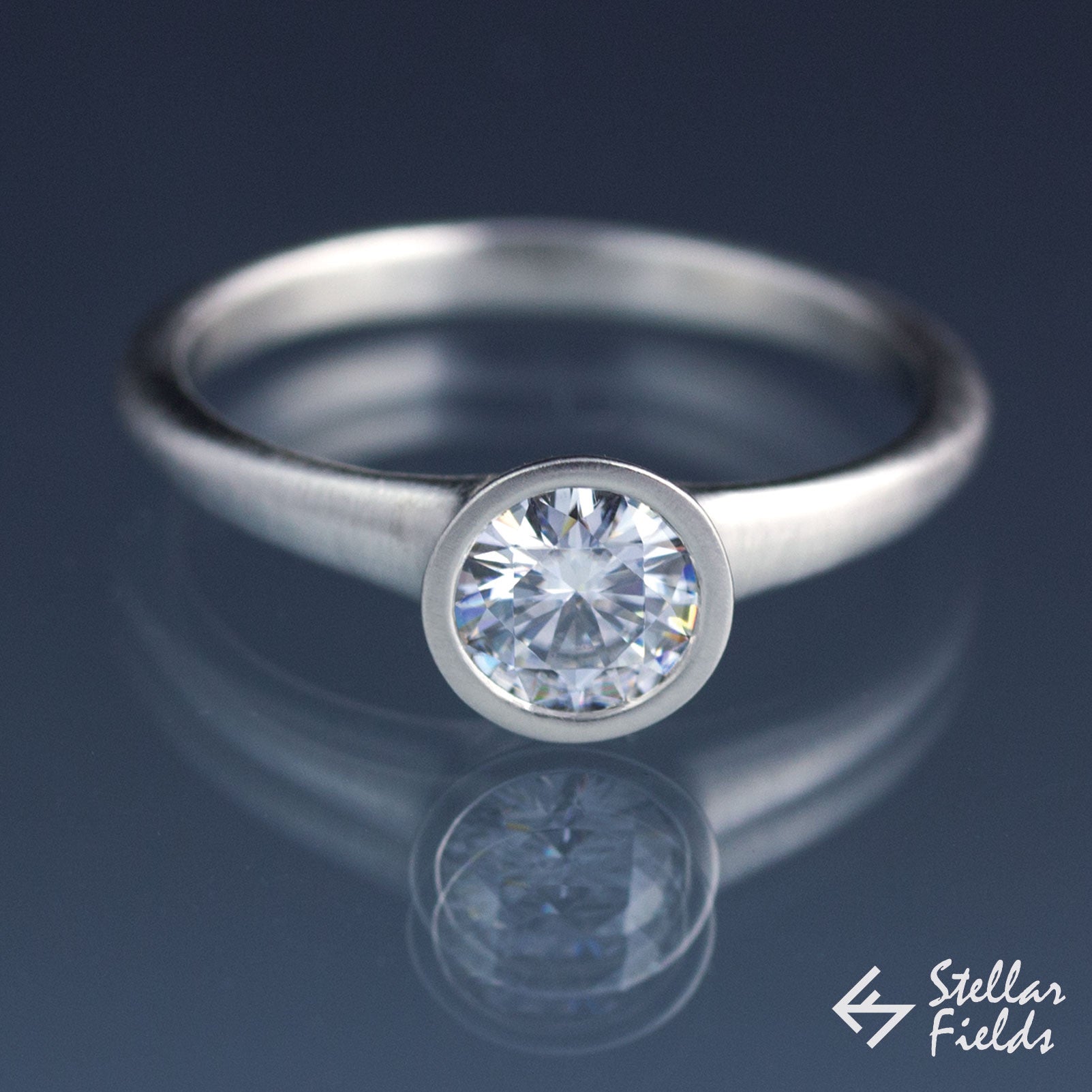 Round Diamond Full Bezel Set Engagement Ring - Stellar Fields